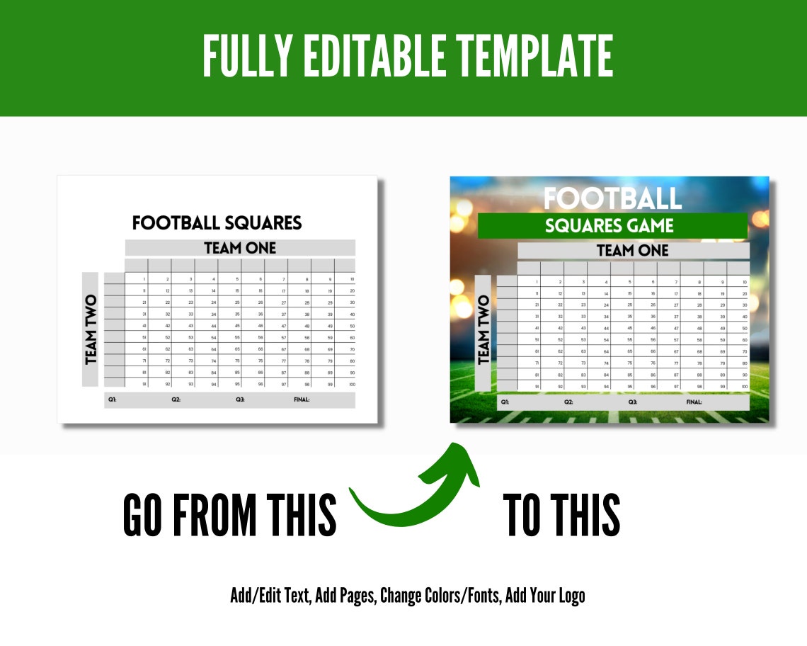 Editable Football Squares Template: Sports Fundraiser Game (digital ...