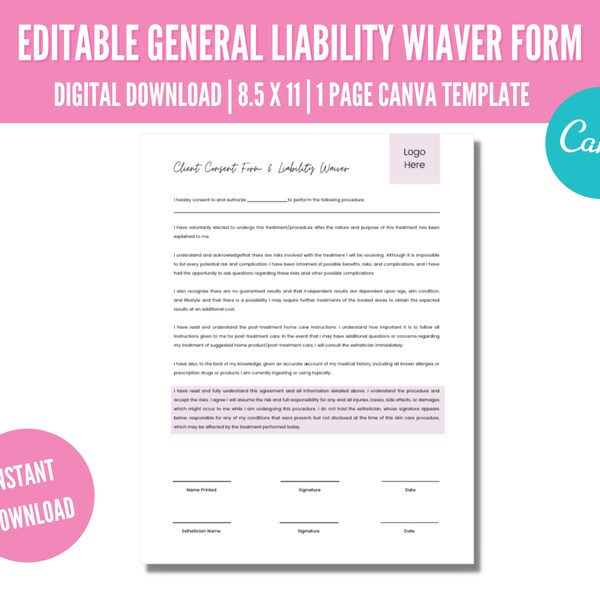 General Liability Waiver Template - Etsy