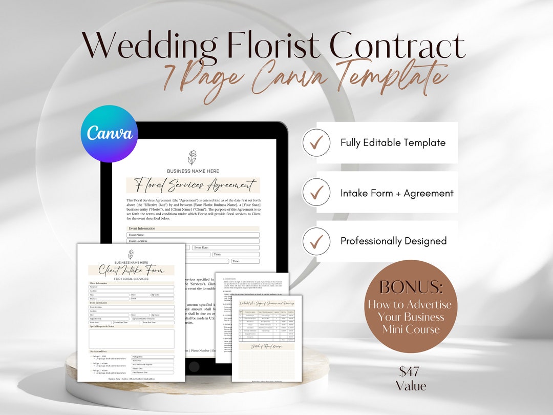 Wedding Florist Contract, Florist Contract for Wedding, Floral Contract ...