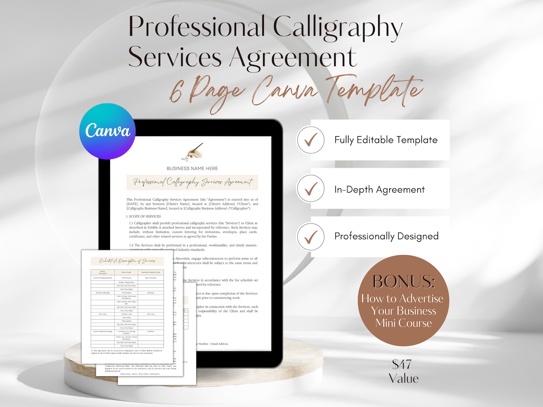 Calligraphy Contract Template, Calligraphy Business, Wedding ...