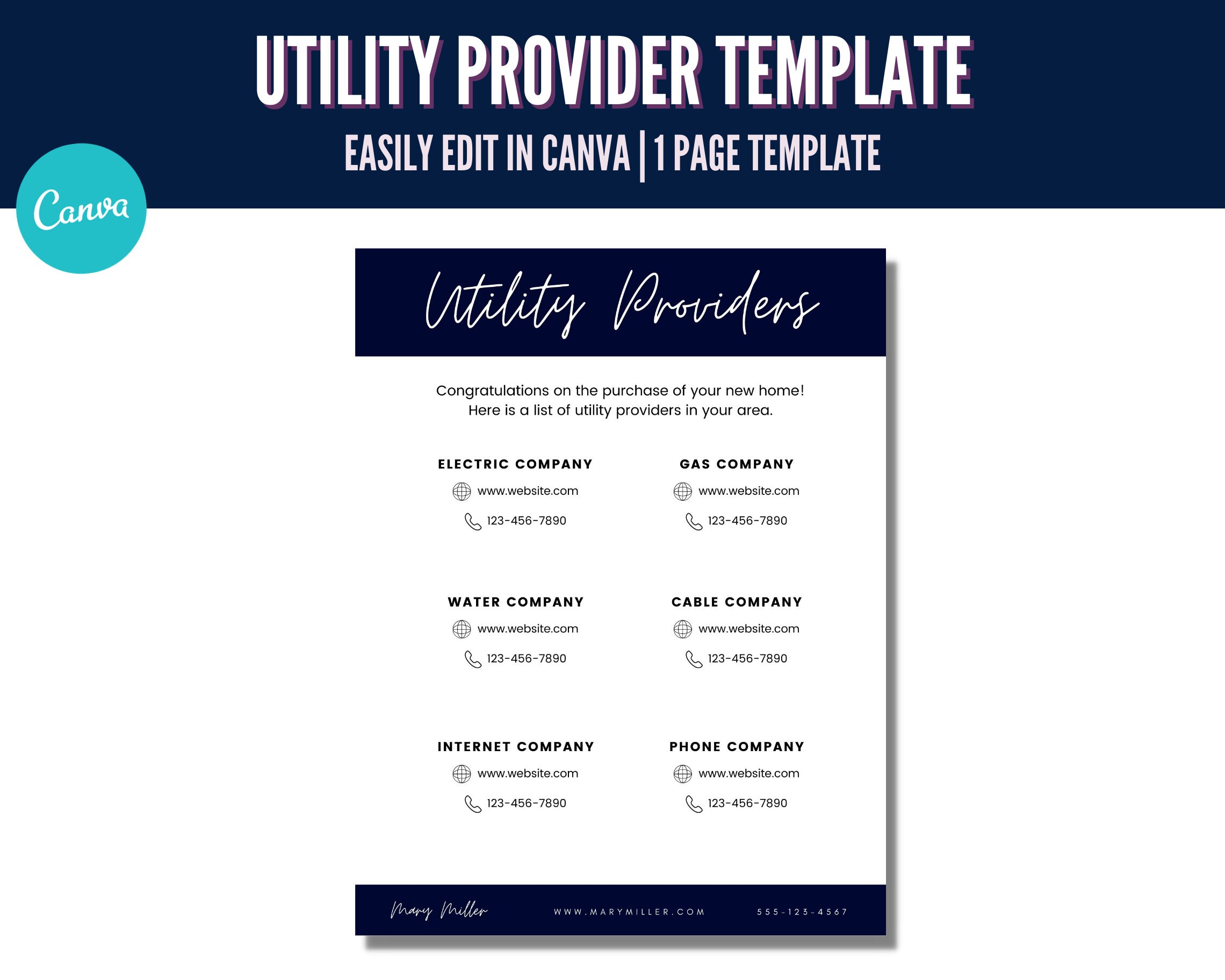 Utilities Printable Realtor Utility Provider Template - Etsy
