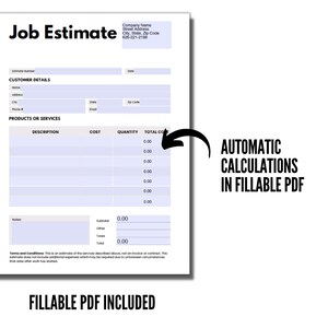 Printable Job Estimate Template, Job Proposal Template, Editable Job ...
