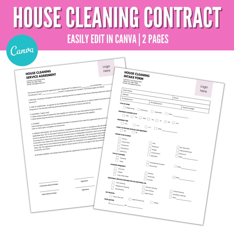 House Cleaning Contract - Etsy