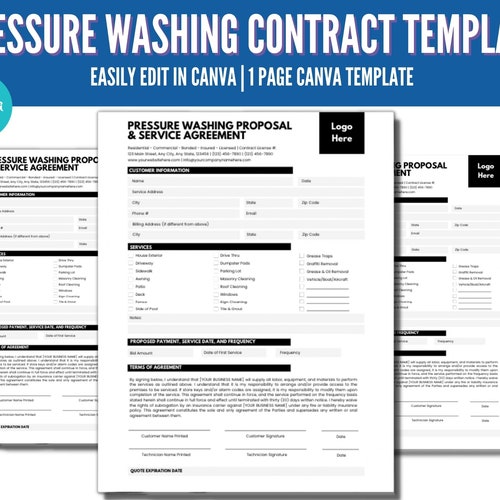 Power Washing Proposal Agreement Contract Template - Etsy