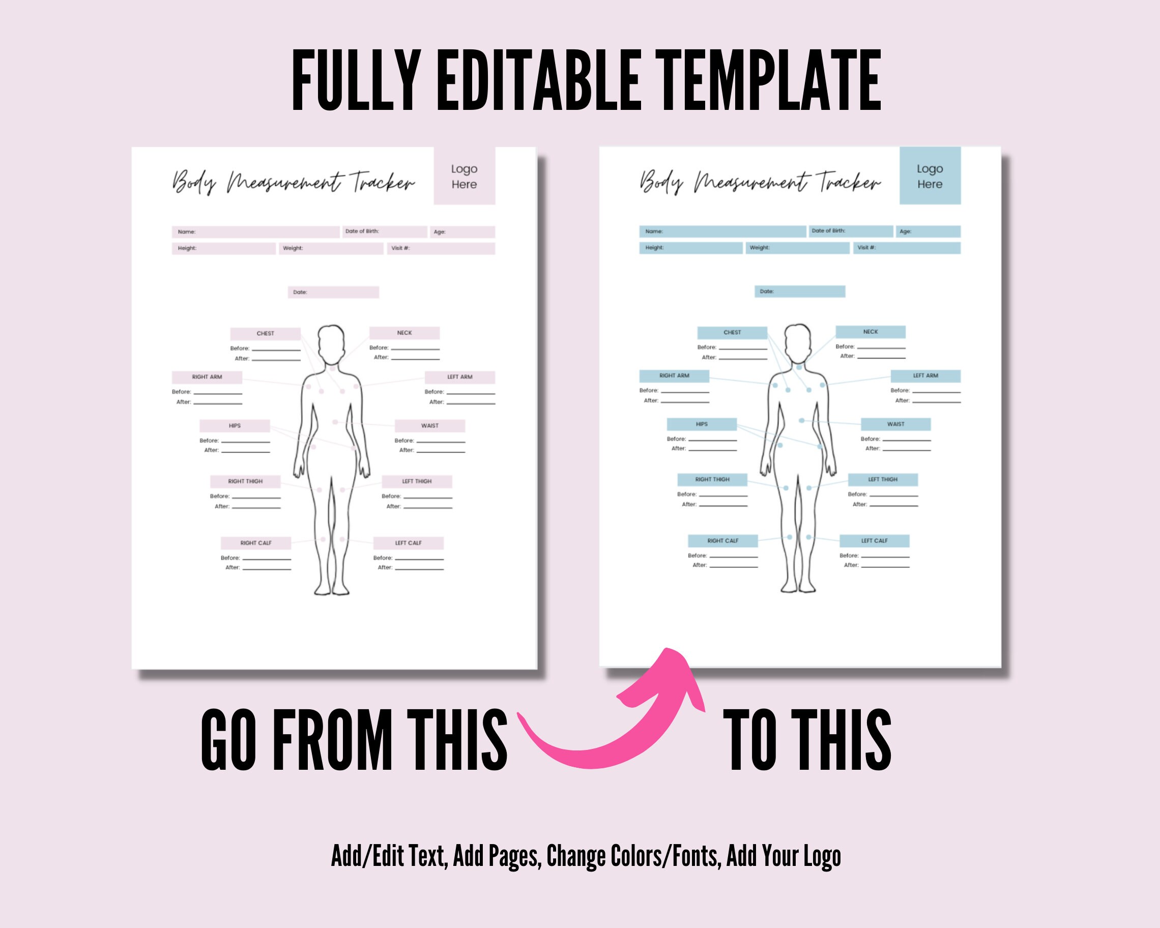 Editable Body Measurement Tracker: Canva Template (digital Download ...