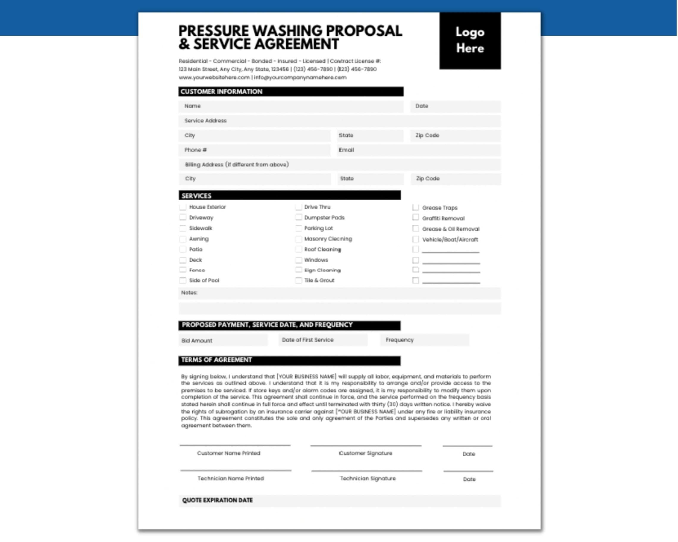 Pressure Washing Contract Template: Editable Business Form (canva ...