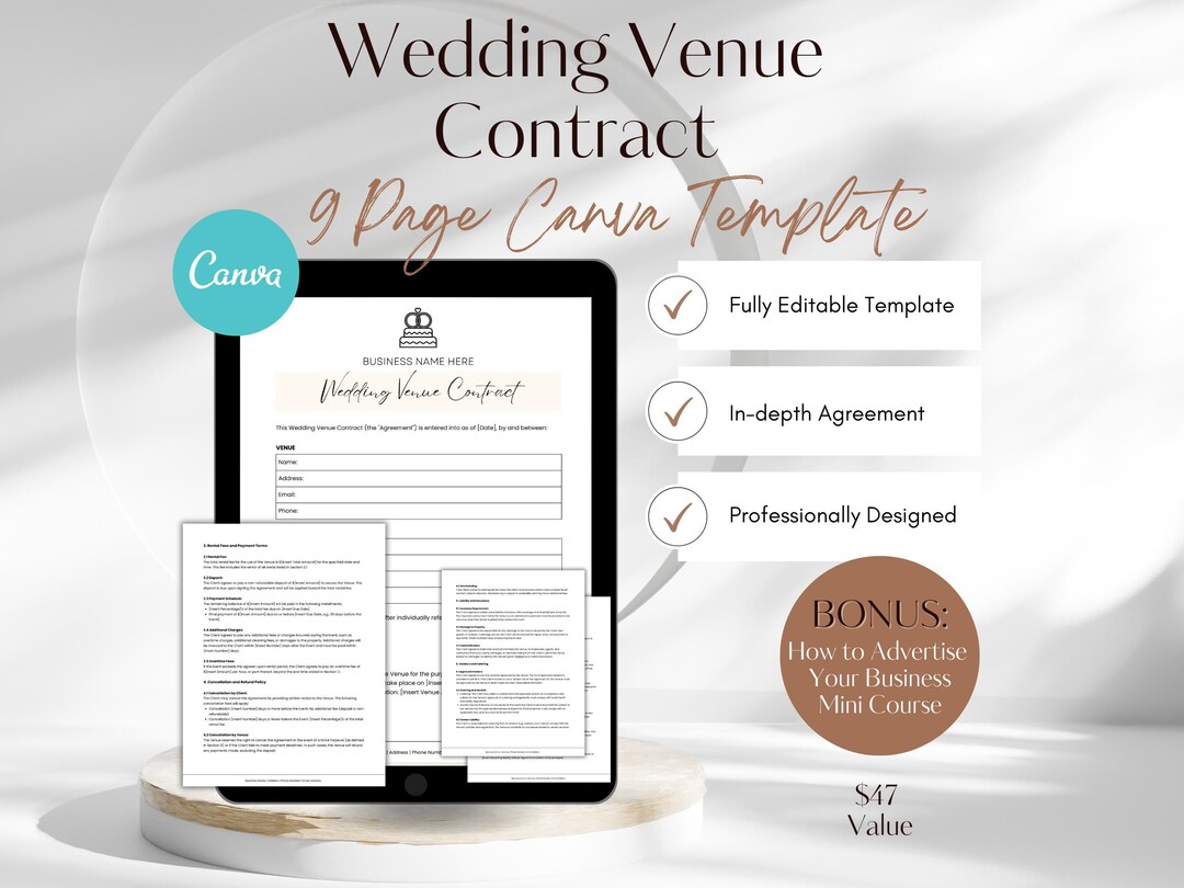 Wedding Venue Contract, Wedding Venue Agreement, Wedding Venue Contract ...