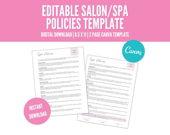 Spa Cancellation Policy Template, Editable Salon Policy Template, Spa ...