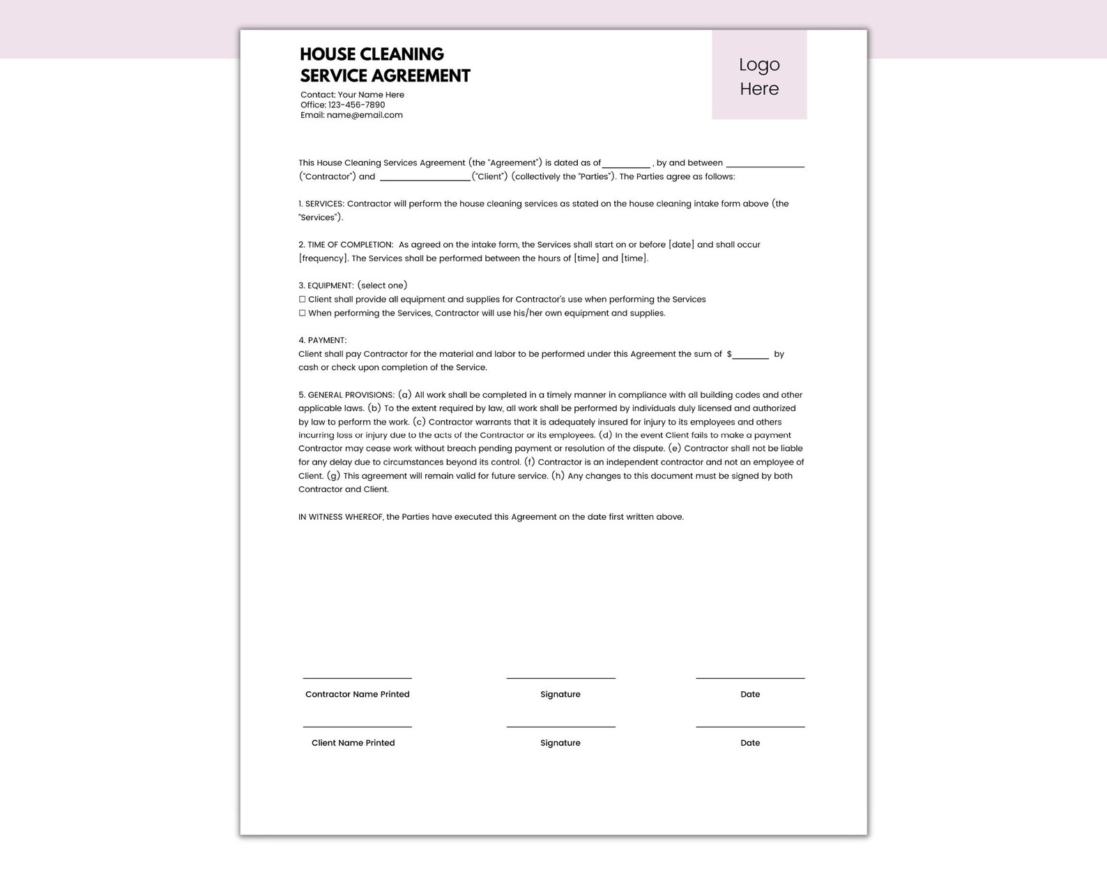 Cleaning Business Forms, House Cleaning Contract, Cleaning Business ...