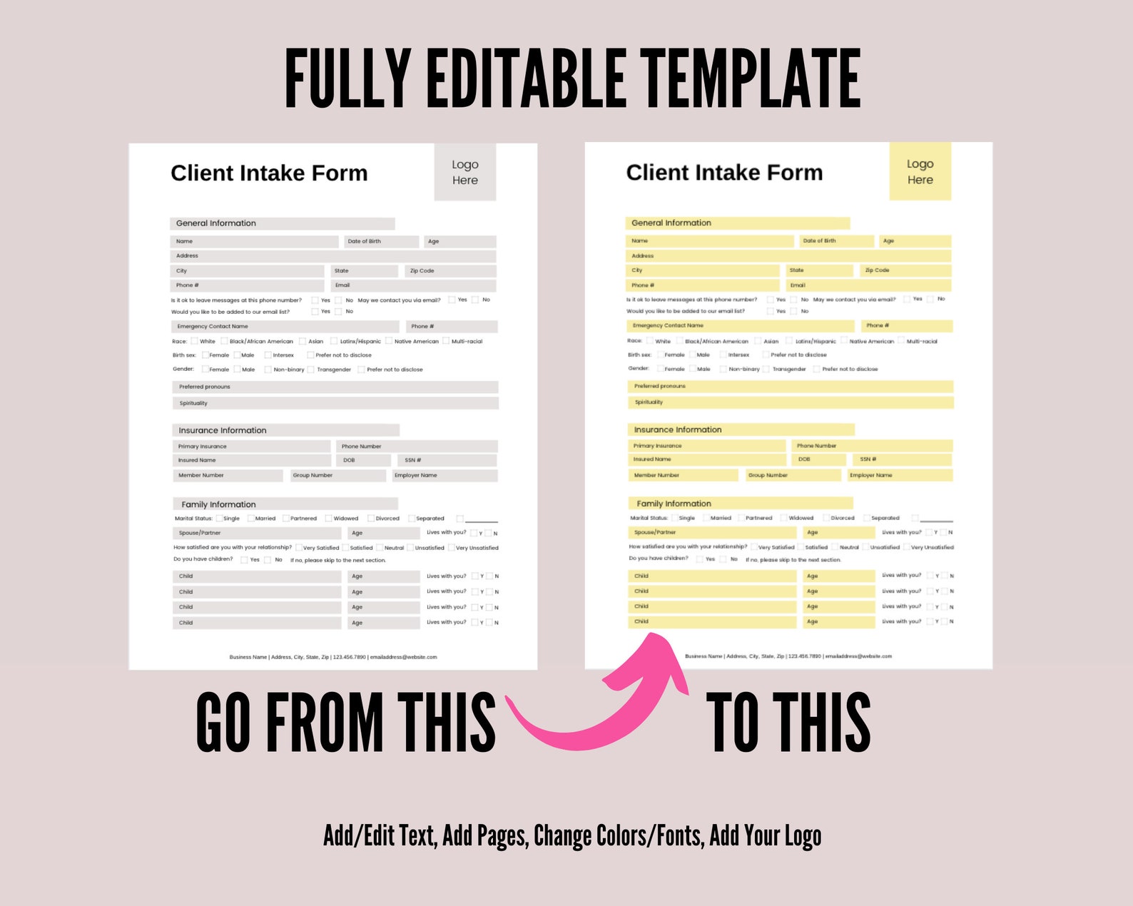 Counseling Intake Forms: Editable Client Templates (canva Template) - Etsy