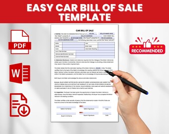 Bill of Sale for Car, as is Bill of Sale Car, Car Bill of Sale, Bill of ...