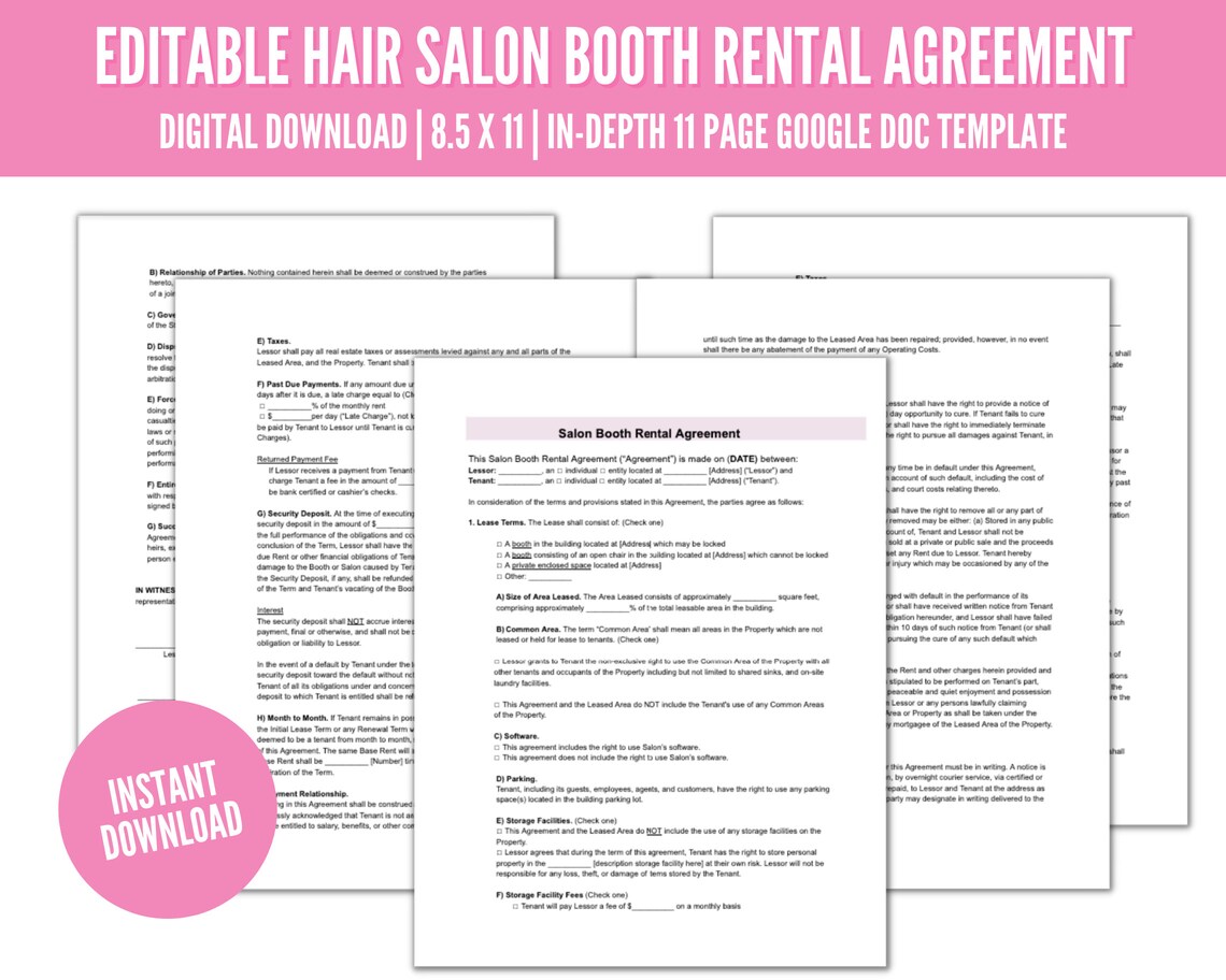 Editable Hair Salon Booth Rental Agreement Barbershop Booth - Etsy