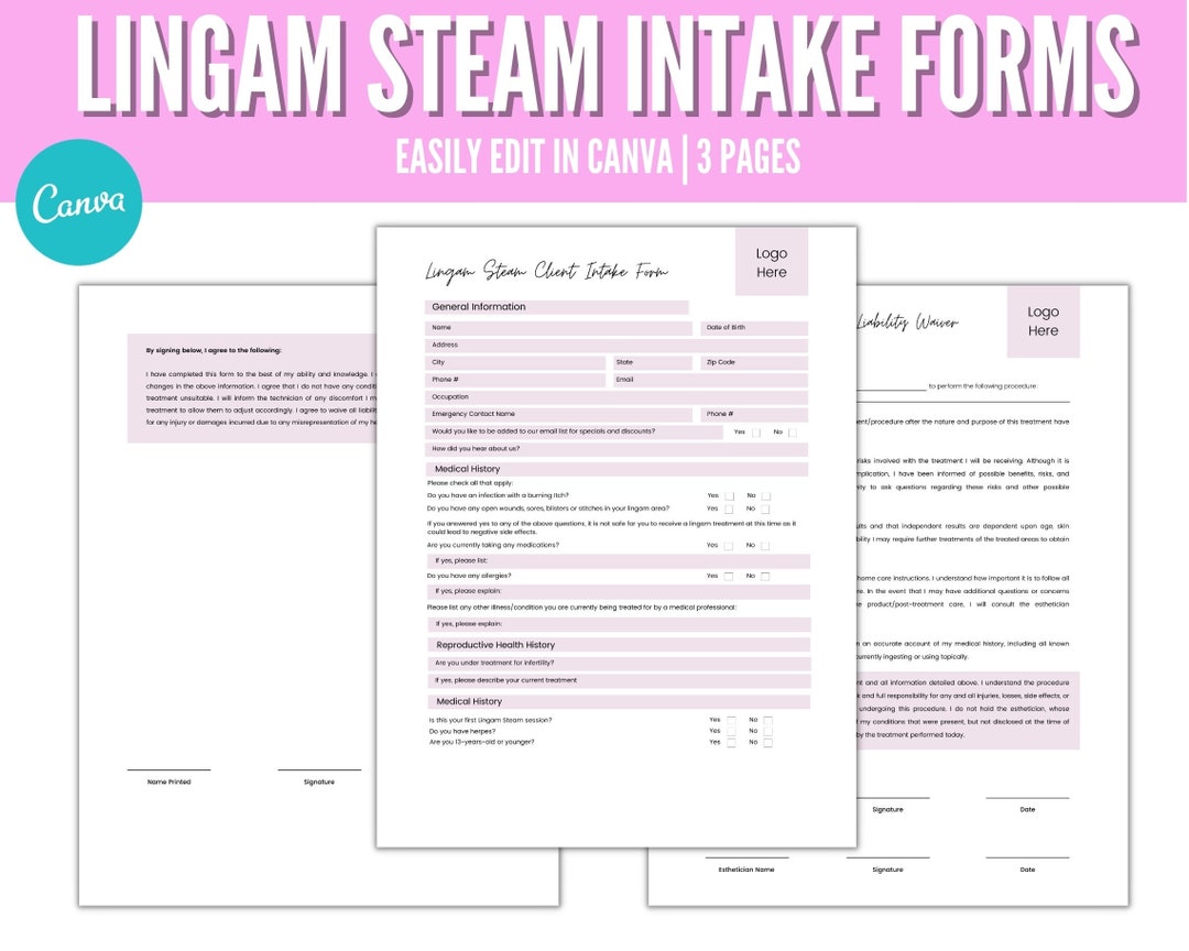 Lingam Steam Client Intake Form, Esthetician Consent Form, Esthetician ...
