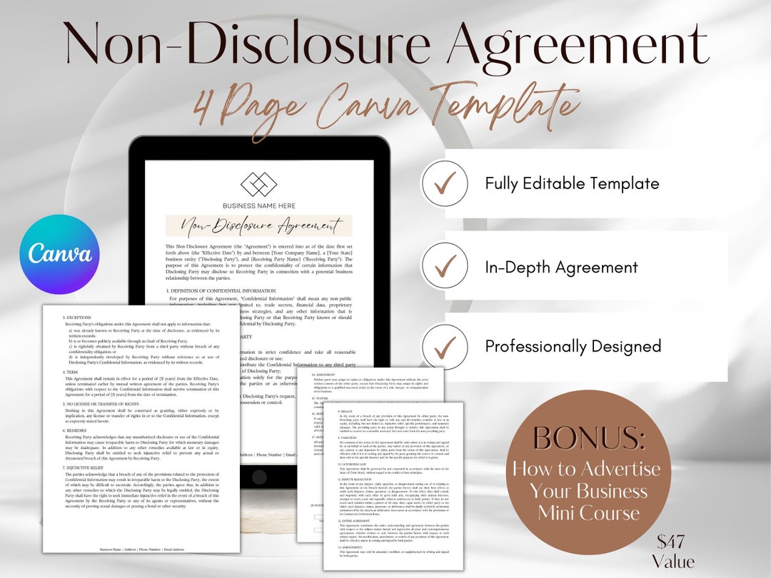 Editable Non-disclosure Agreement Template: 4-page NDA (canva Template ...