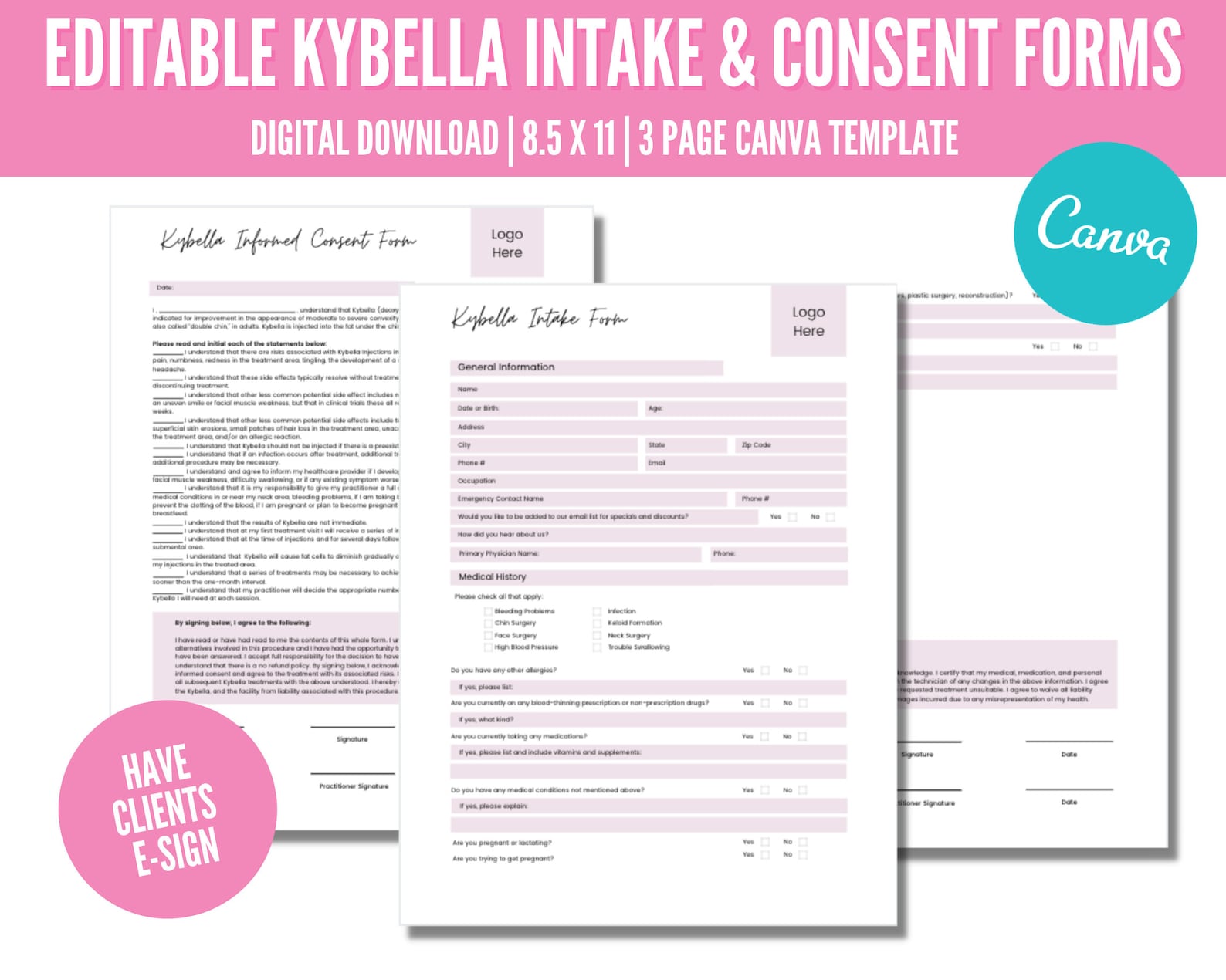 Editable Kybella Intake Form, Consent Form PDF, Esthetician Business ...