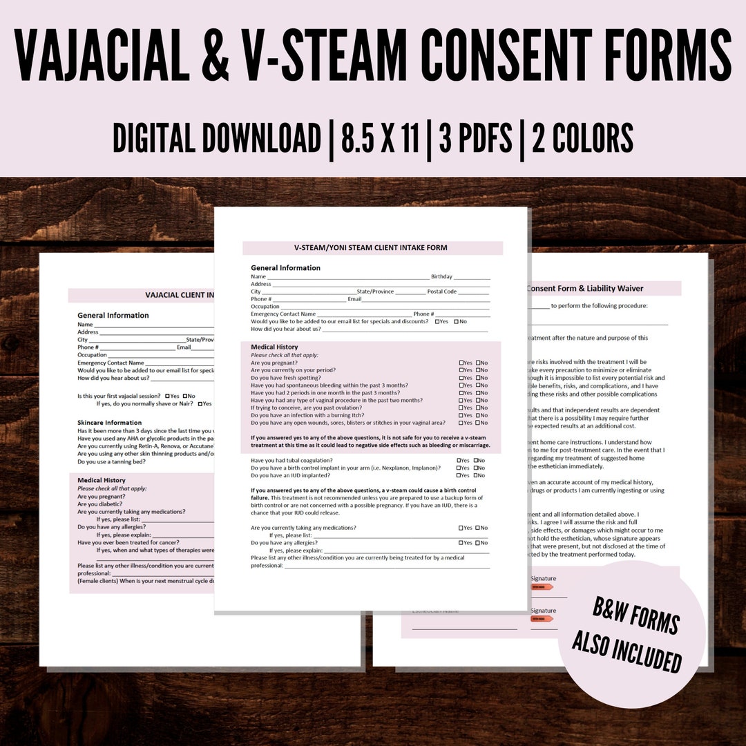 Vajacial & V-steam Consent Forms: Esthetician Intake (digital Download ...