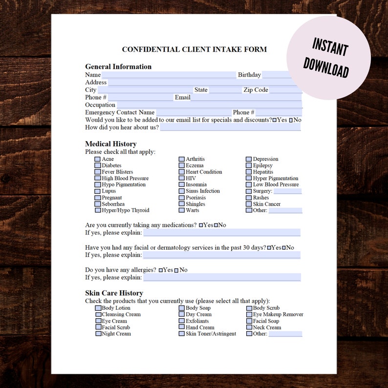 Facial Client Intake Form Esthetician Consultation Form - Etsy Facial Client Intake Form Esthetician Consultation Form - Etsy