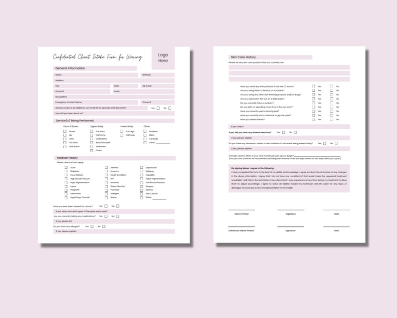 Editable Waxing Client Forms Esthetician Forms Canva | Etsy Editable Waxing Client Forms Esthetician Forms Canva | Etsy