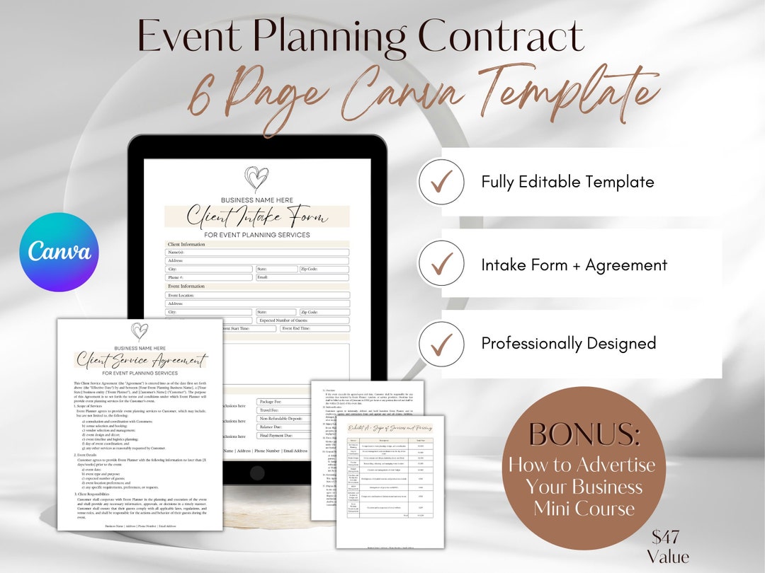 Event Planning Contract Template, Event Planner Contract, Corporate ...