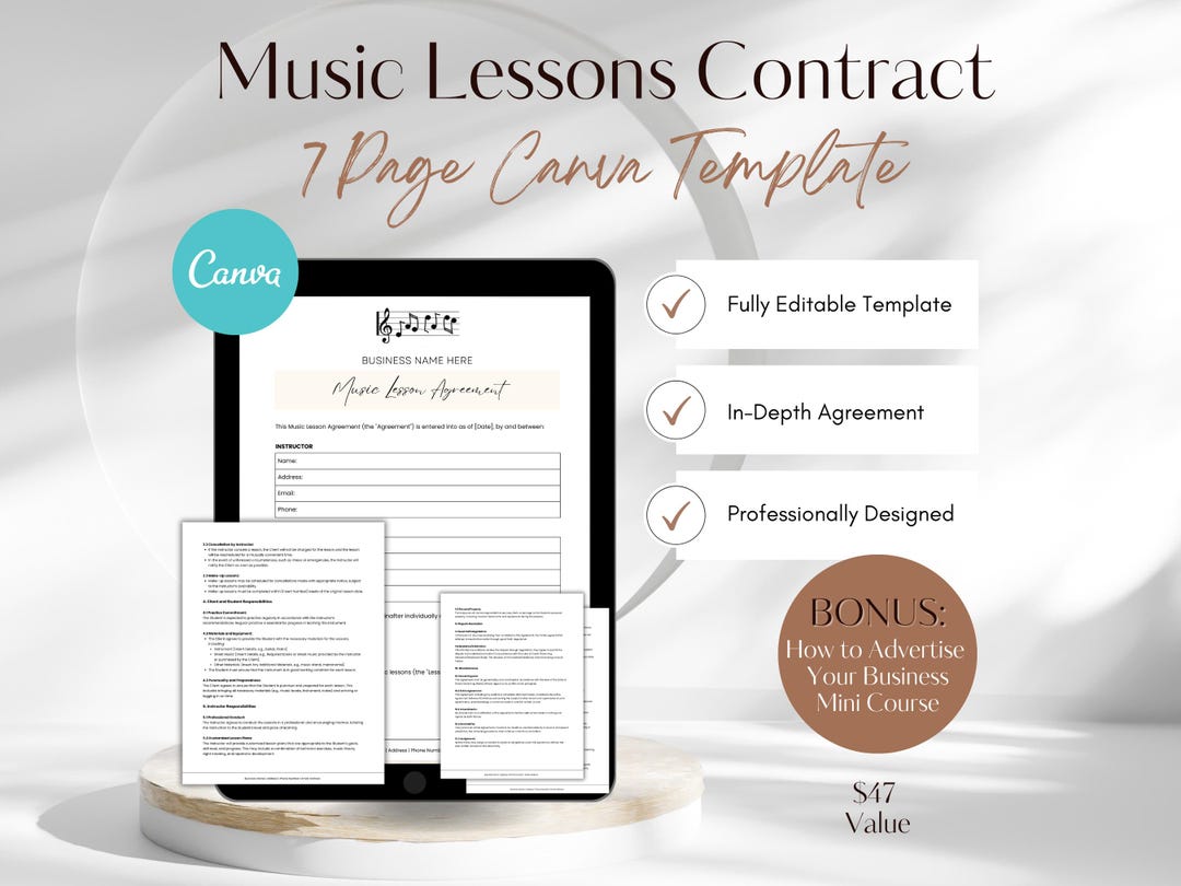 Private Music Lessons Contract Template, Music Teacher Contract, Music ...
