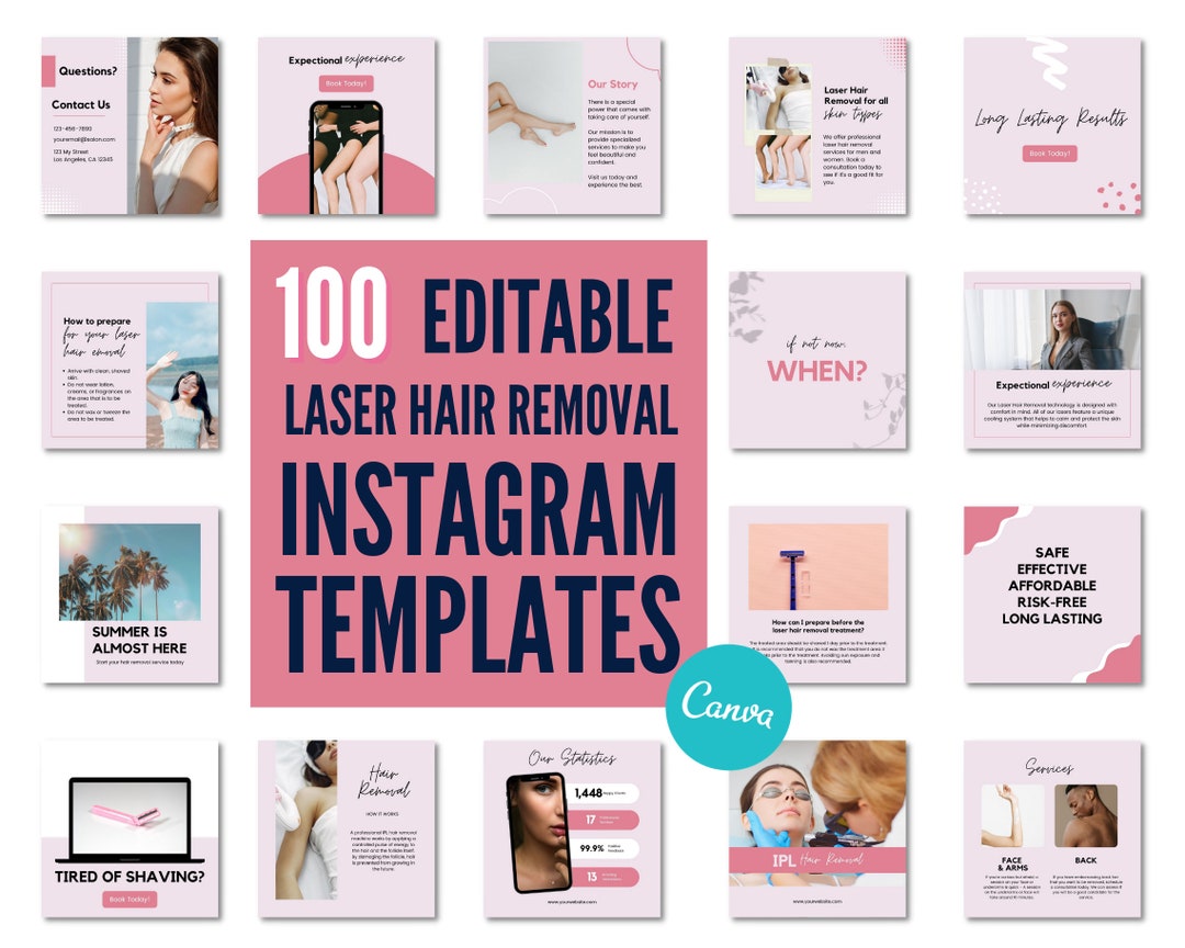 Laser Hair Removal Instagram Post Templates, Editable IPL Social Media ...