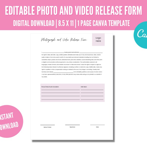 Photo Consent Form for Social Media - Etsy