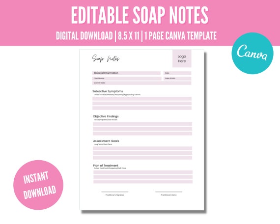 Editable Soap Notes Template Soap Notes Format Esthetician - Etsy UK