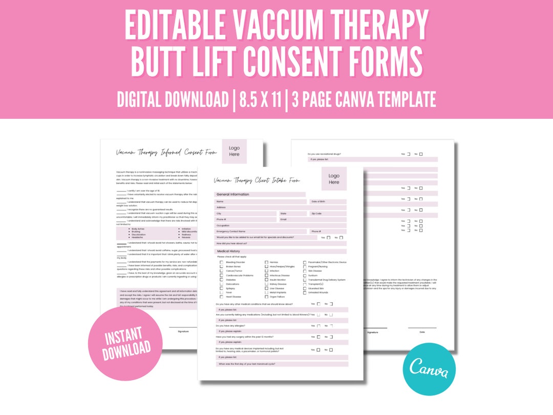 Editable Vacuum Therapy Consent Form, Butt Lift Intake Form ...