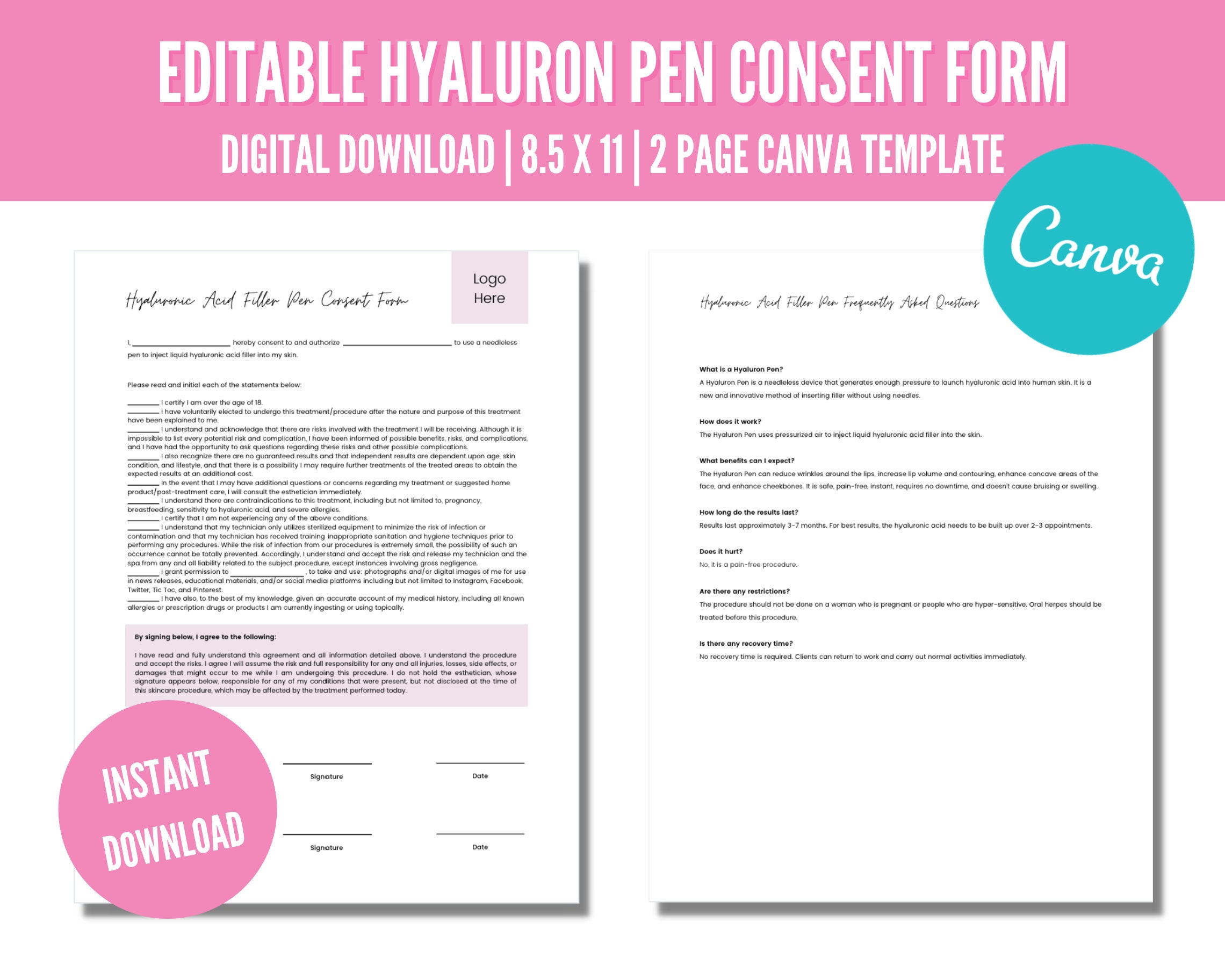 Editable Hyaluronic Pen Consent Form Design & Templates Paper & Party ...
