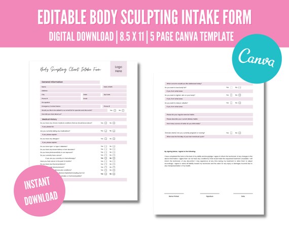 Editable Body Sculpting Intake Form Body Contouring Intake - Etsy