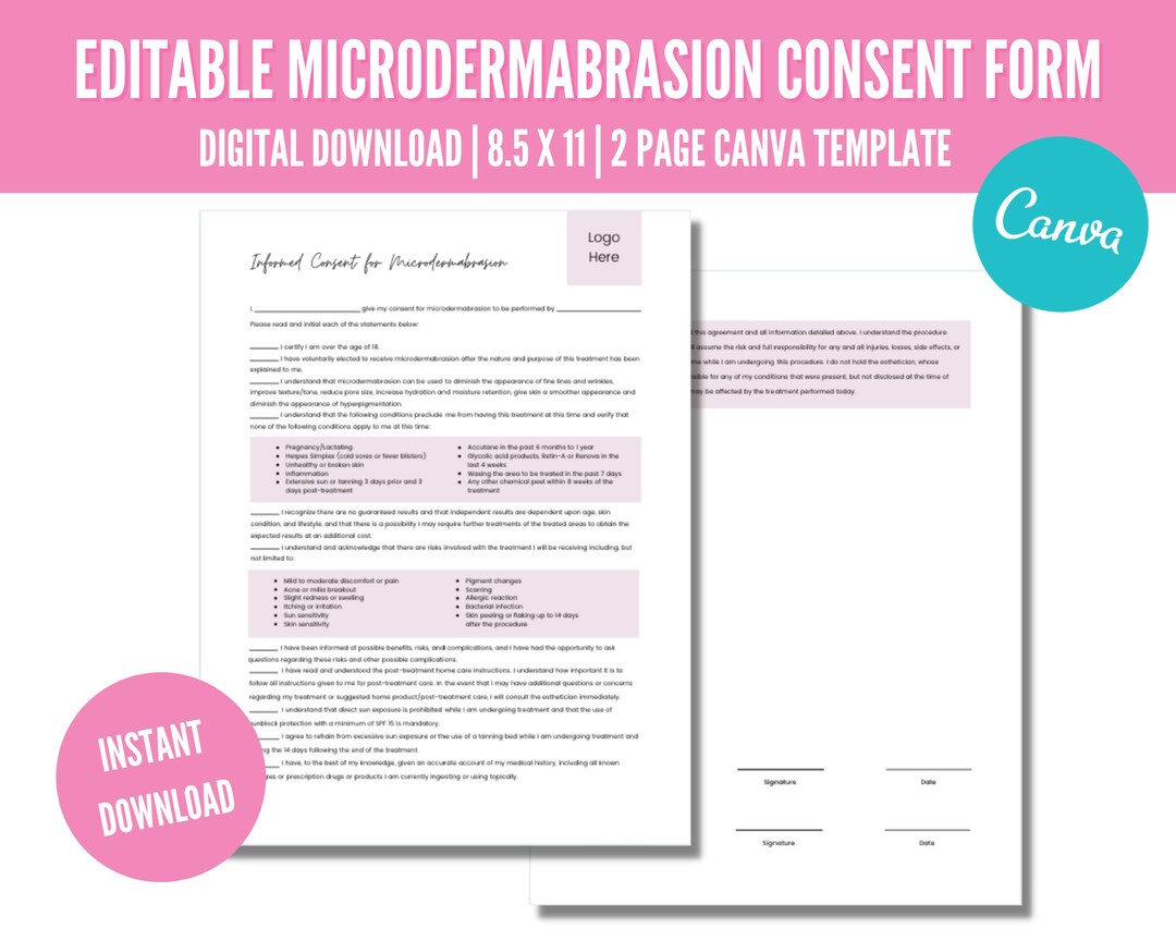 Editable Microdermabrasion Consent Forms Esthetician Business - Etsy