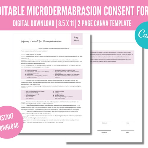 Editable Microdermabrasion Consent Forms Esthetician Business - Etsy