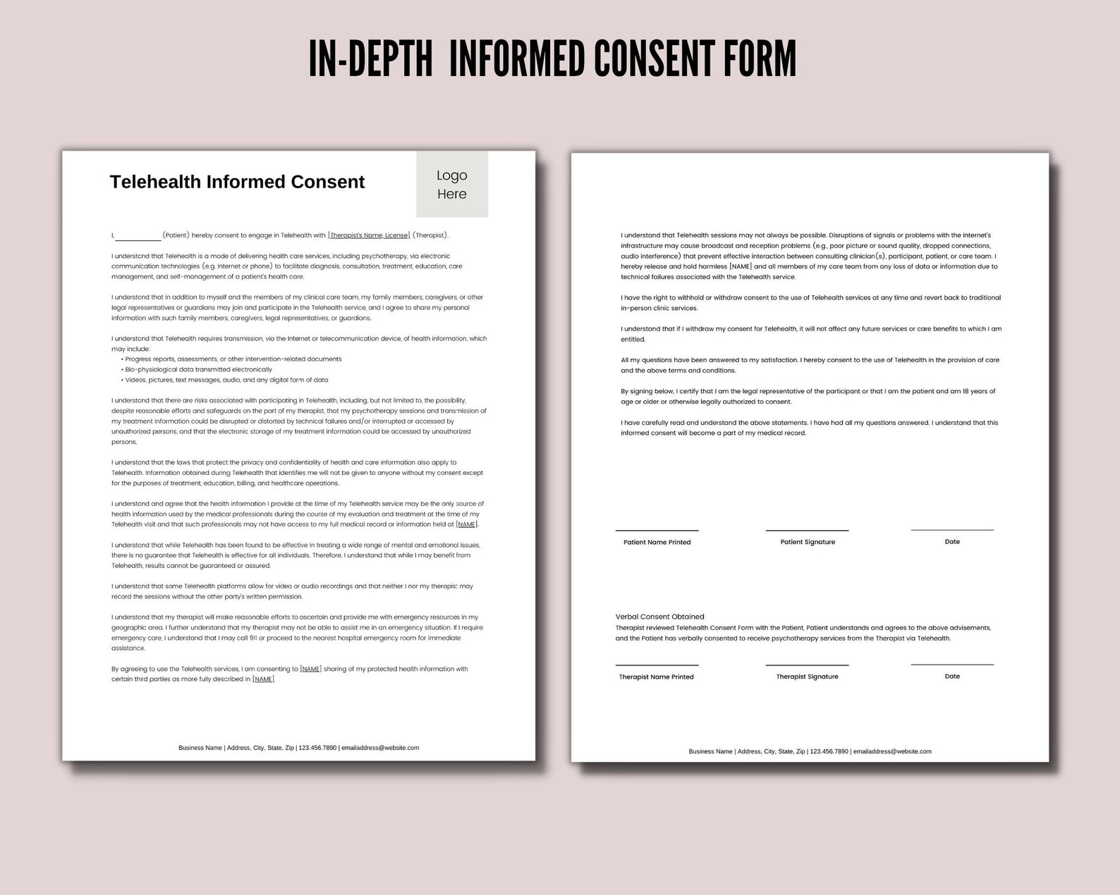 Telehealth Consent Forms: Editable Canva Template (digital Download) - Etsy