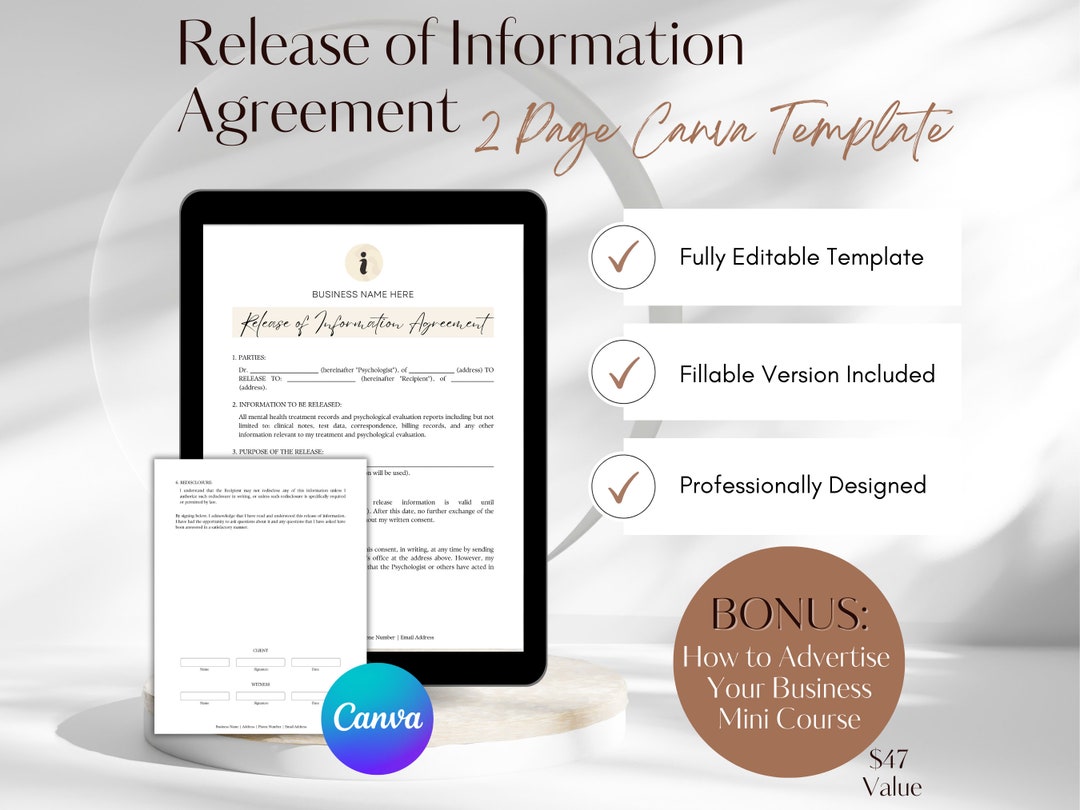 Release of Information Agreement, Counseling Release of Information ...