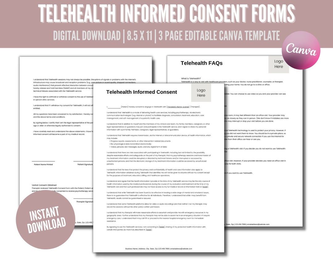Telehealth Consent Forms Telehealth Informed Consent Forms - Etsy