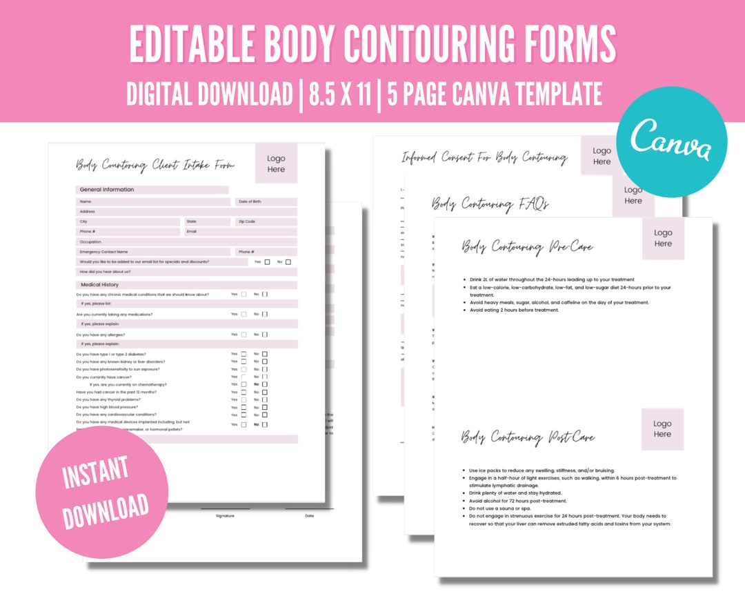 Editable Body Contouring Forms, Body Sculpting Consent Forms, Fat ...