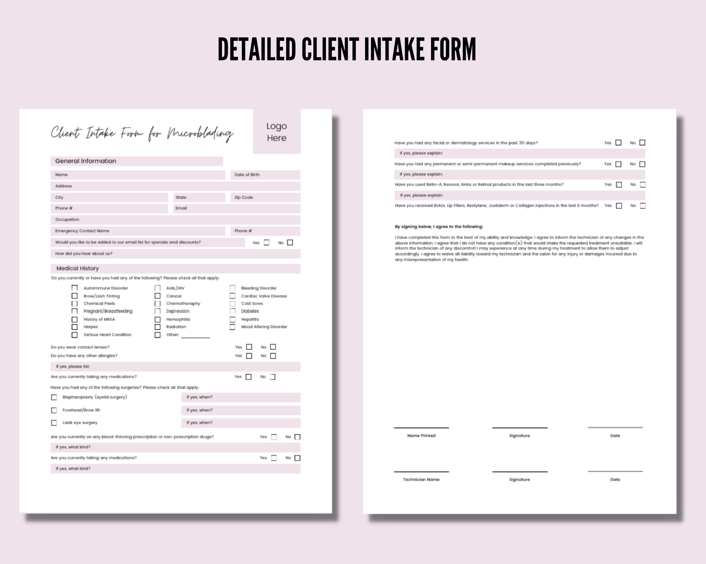 Editable Microblading Consent Form Consent and Release Form - Etsy