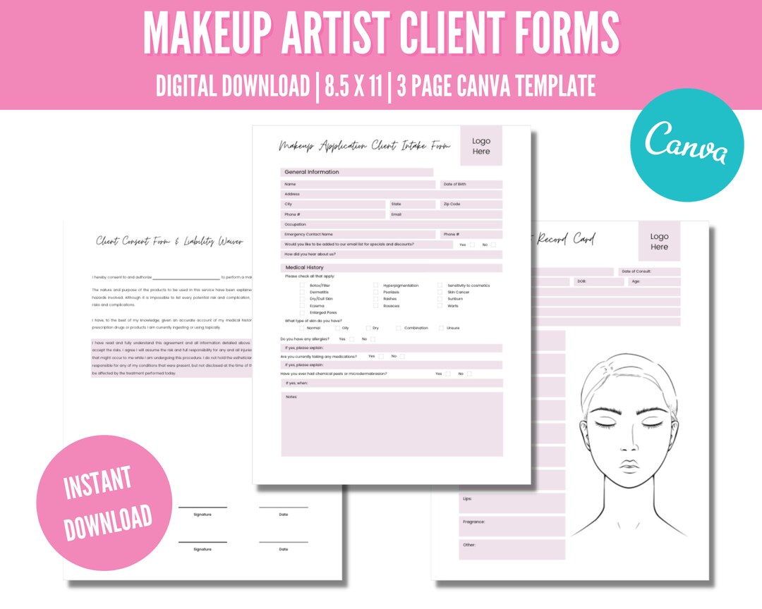 Makeup Artist Client Forms, Makeup Release Form, Makeup Consultation - Etsy