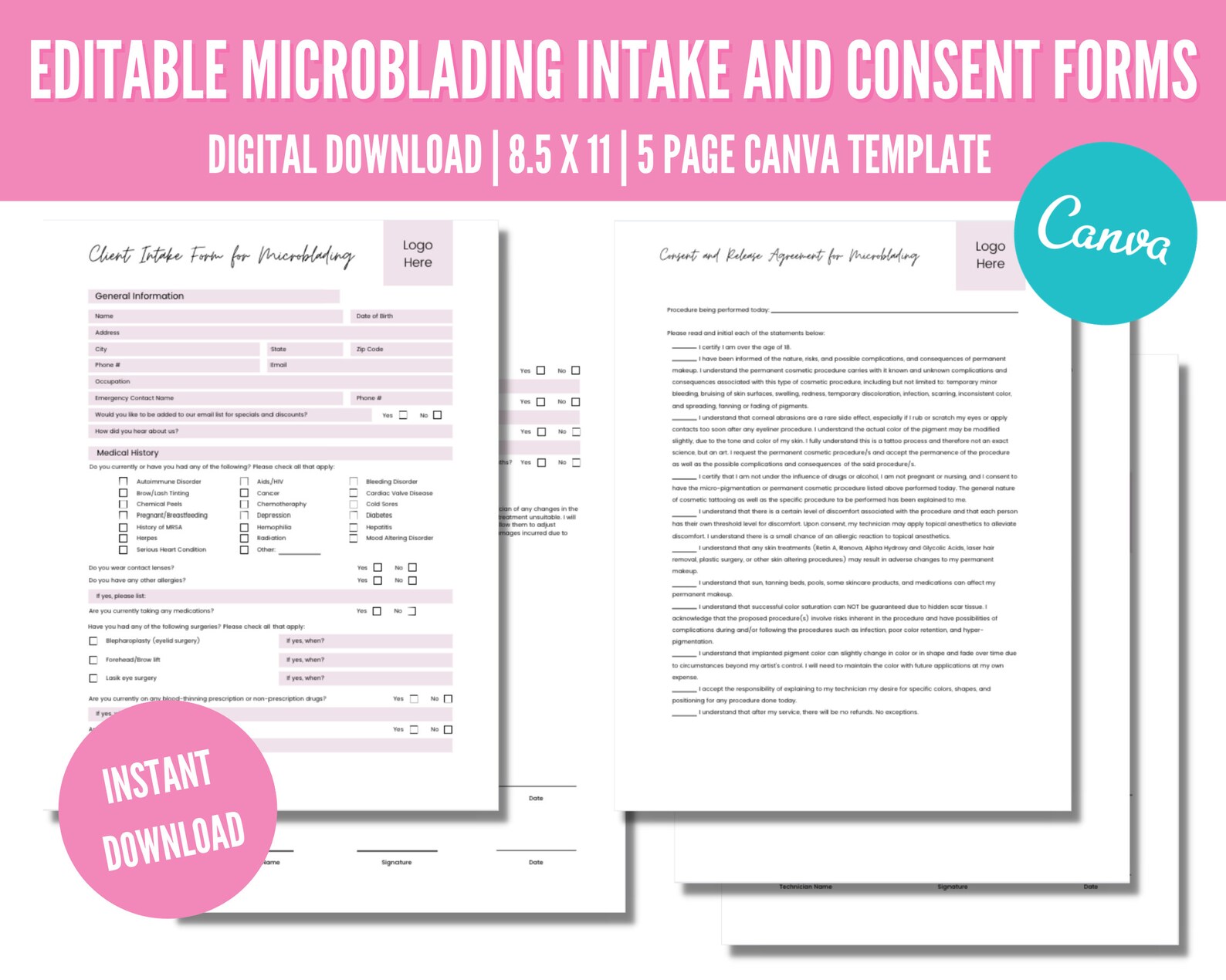 Editable Microblading Consent Form Consent and Release Form - Etsy