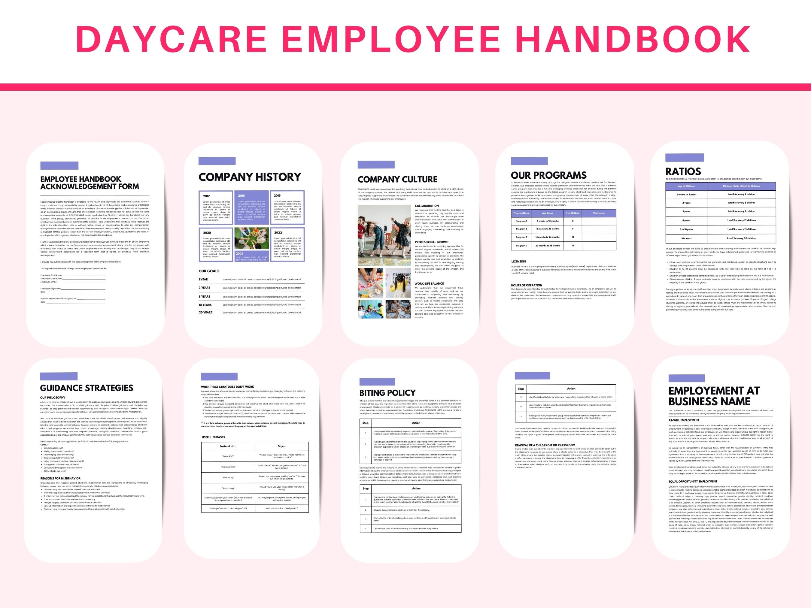 Editable Daycare Employee Handbook Template: 59-page Canva Design - Etsy