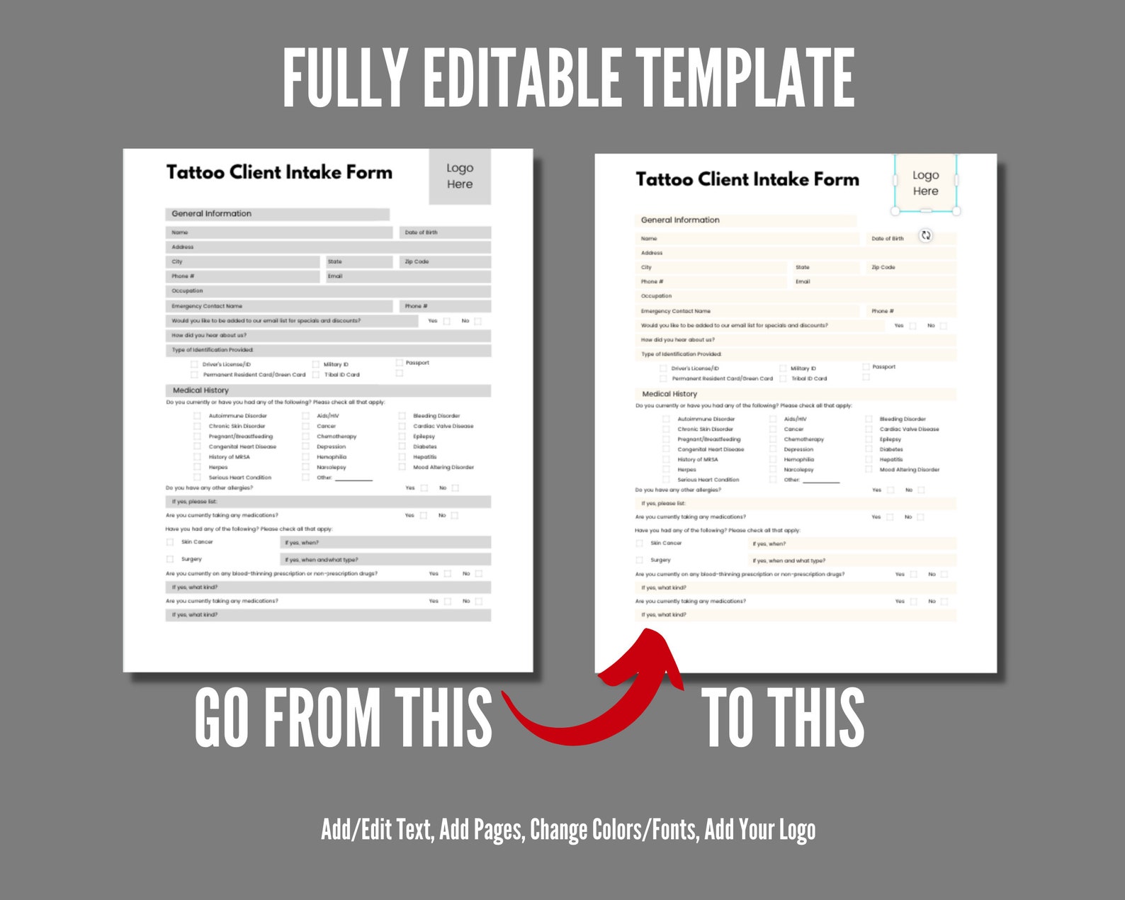 Tattoo Consent Form Client Intake Form Tattoo Aftercare | Etsy