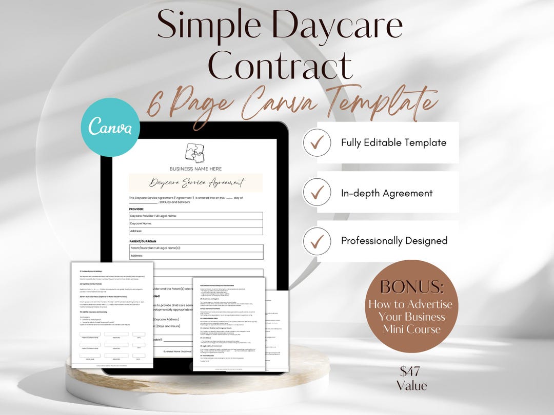 Daycare Contract Template: Editable Childcare Agreement (digital ...