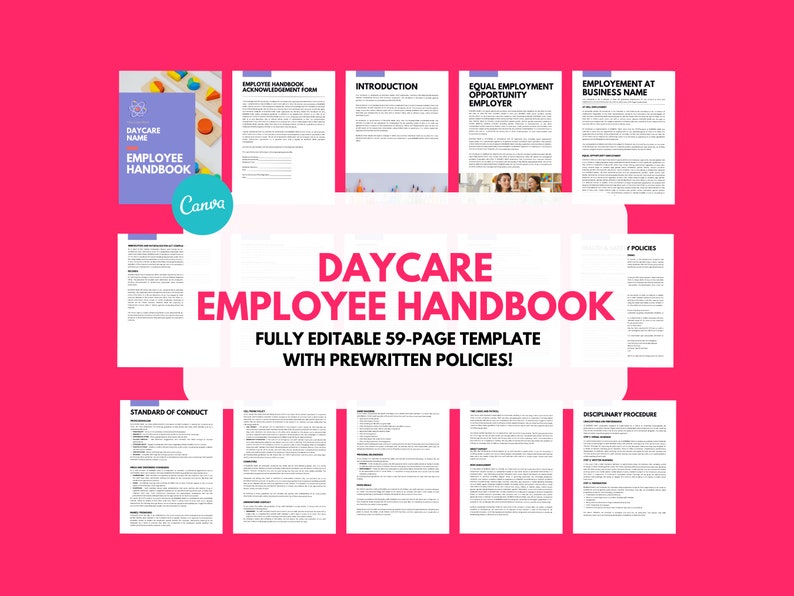Editable Daycare Employee Handbook Template: 59-page Canva Design - Etsy