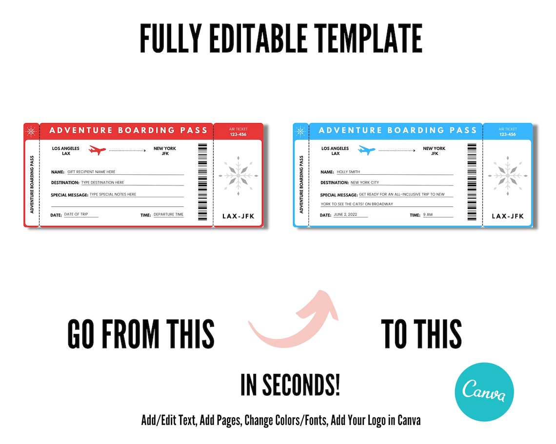 Boarding Pass Template Custom Boarding Pass Editable - Etsy