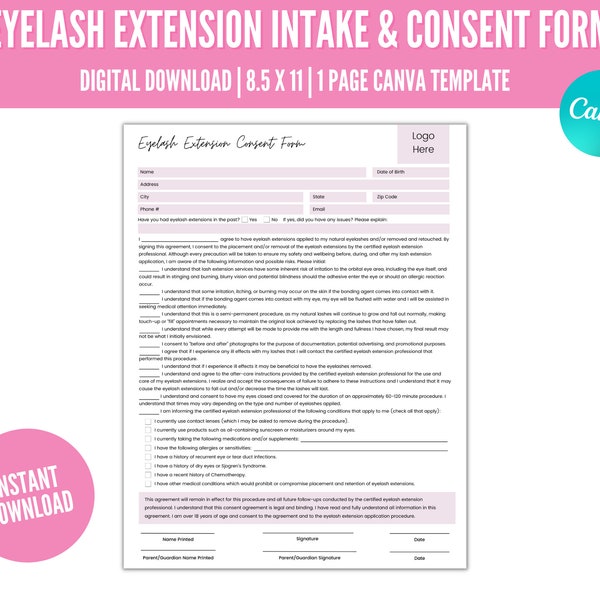 Eyelash Extension Consent Form - Etsy