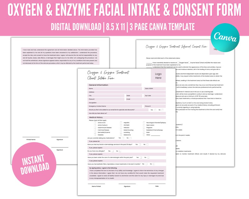 Facial Consent Form Oxygen Facial Enzyme Facial Esthetician - Etsy