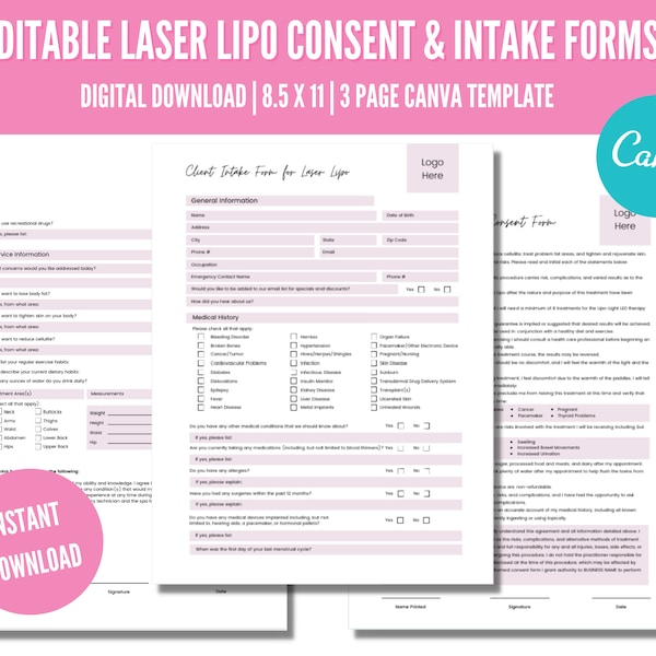 Laser Lipo Consent and Intake Forms - Etsy
