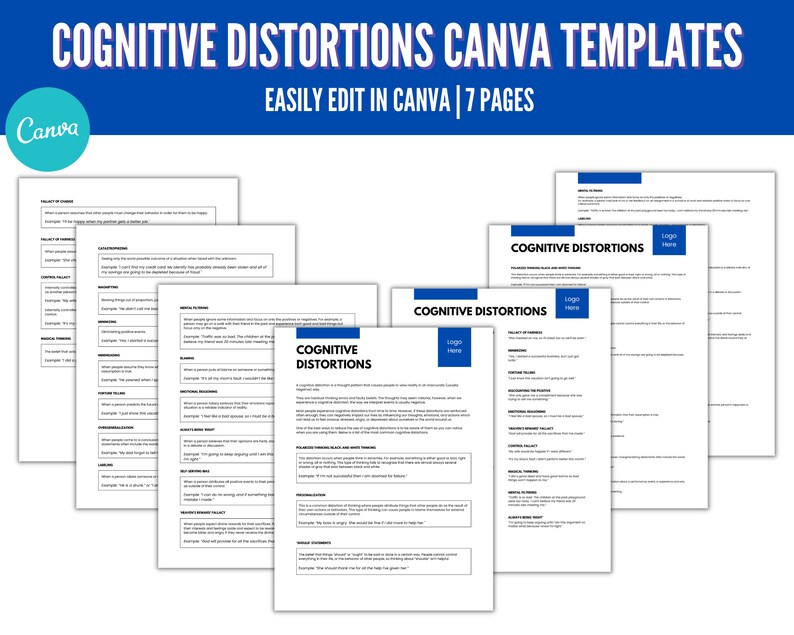 Cognitive Distortions Worksheet: CBT Therapy Canva Templates (digital ...