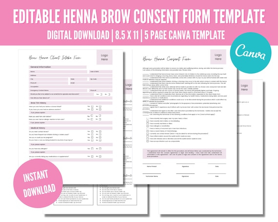 Editable Henna Brow Consent Form Template Brow Henna Waiver | Etsy