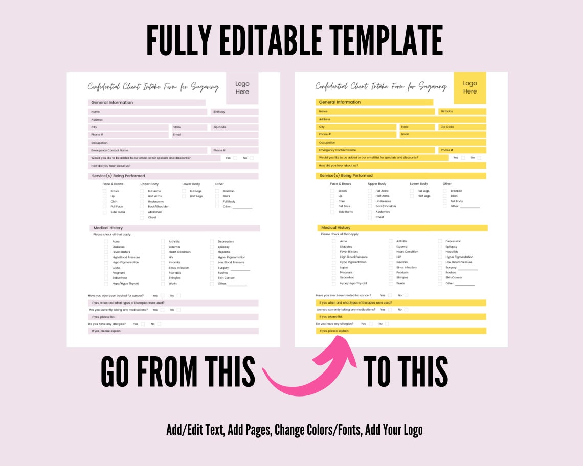 Sugaring Consent Form Sugar Wax Hair Removal Intake Form - Etsy